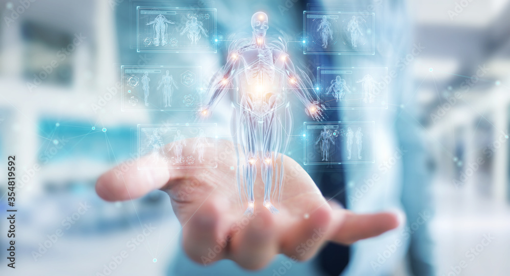 Man using digital x-ray human body holographic scan projection 3D rendering Stock Photo | Adobe ...