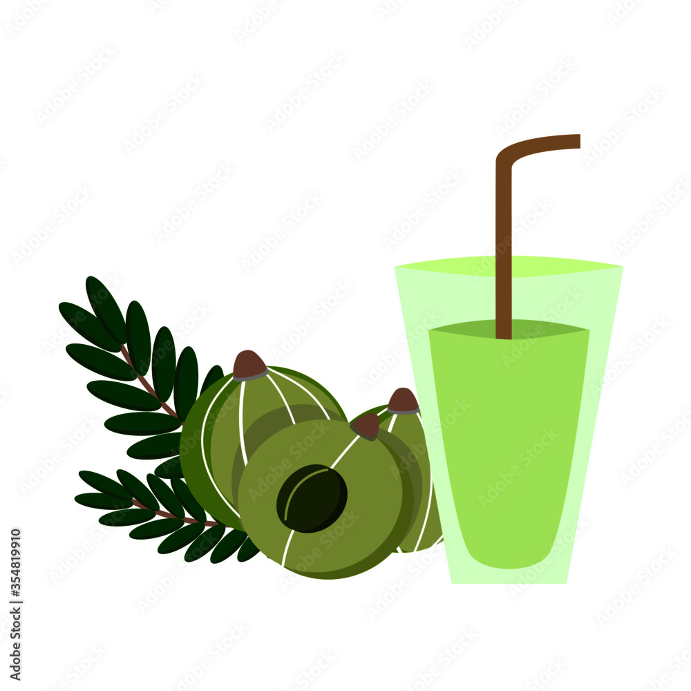 Indian gooseberry fruits or Amla ( phyllanthus emblica ) with glass of ...