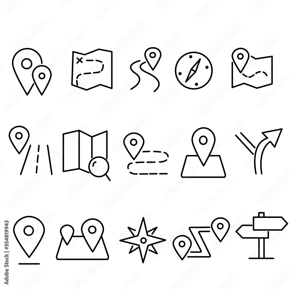 Location and destination icons travel map geo Stock Illustration ...