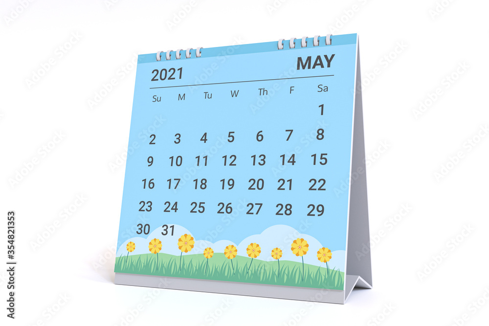 3D Rendering - Calendar for May with spring theme. 2021 Monthly ...