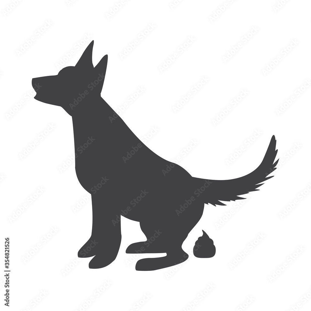Poop dog silhouette. Dog pooping vector sign for warning symbol, black ...