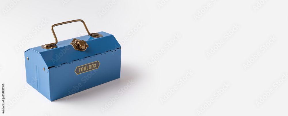 blue metal tool box on white background Stock Photo | Adobe Stock