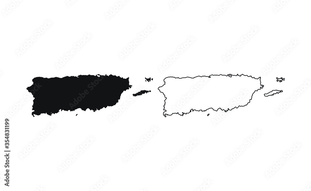 Puerto Rico map silhouette line country America map illustration vector ...