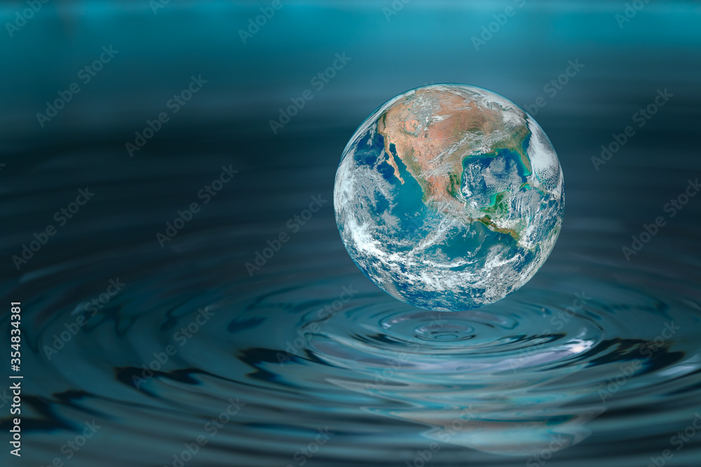 World dropping in a water drop ,concept for water pullation and ...