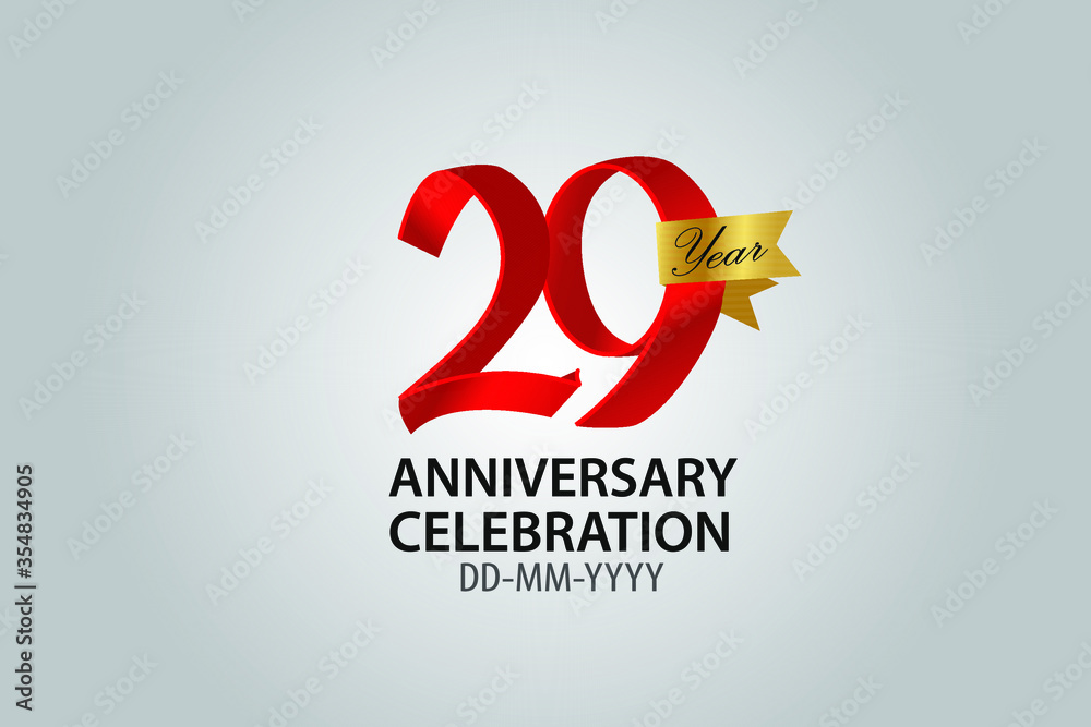 29 Year Anniversary Red Color Ribbon style with Golden Ribbon Color on ...
