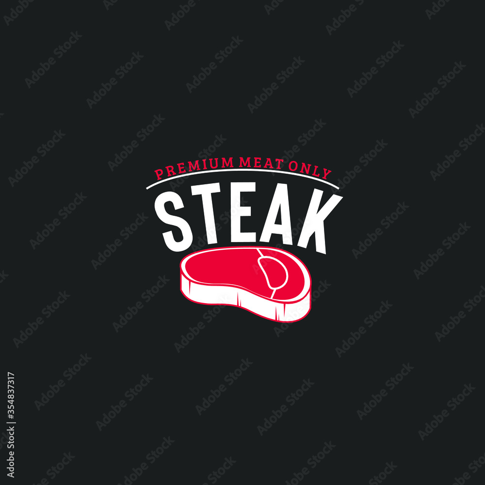 Vector illustration of red meat with simple curved uppercase text ...