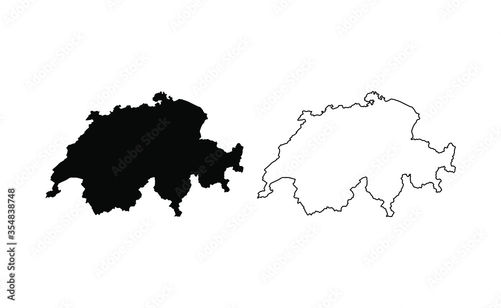 Switzerland map silhouette line country Europe map illustration vector ...