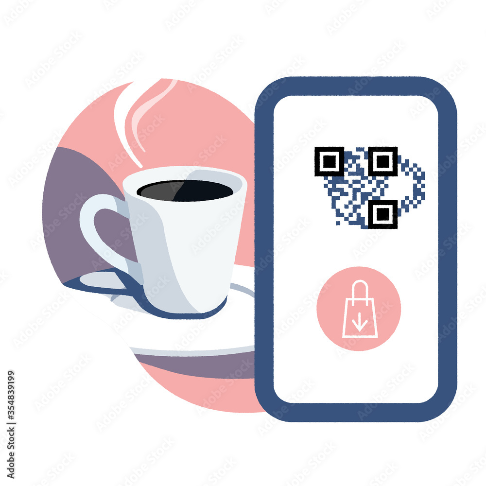Vetor de La commande d'un café dans un bar, restaurant par Qr code do ...
