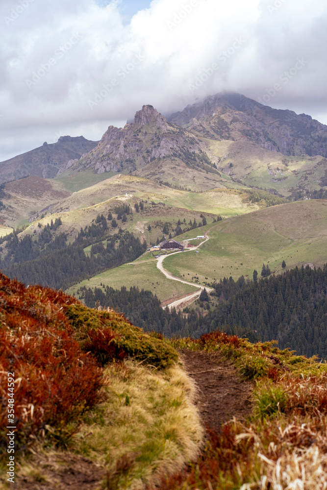 Beautiful nature landscape with intertwining mountains and hills, with ...