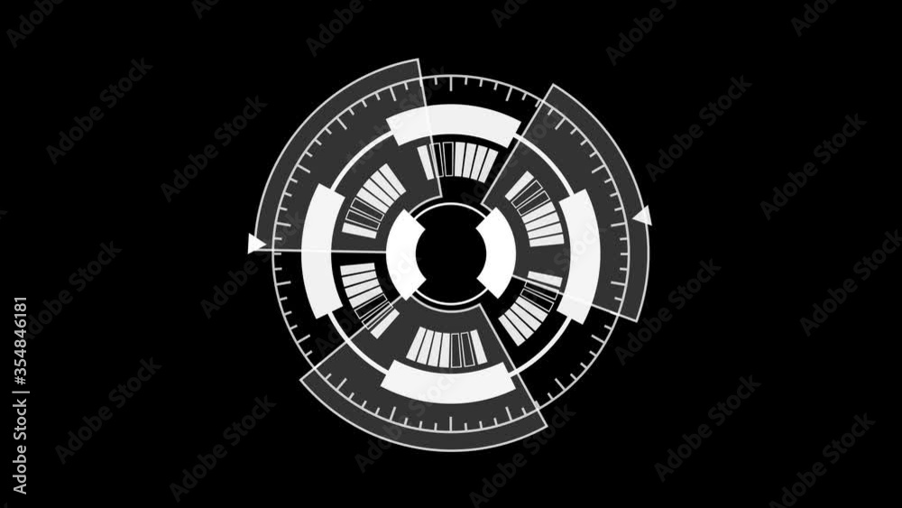 White Circular HUD reload and shoot. Hologram animation spinning on a ...