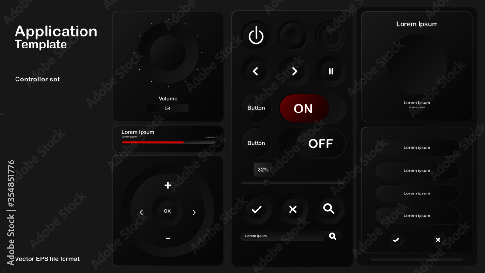 Black button application mobile UI design pack, 3D vector eps10 file ...