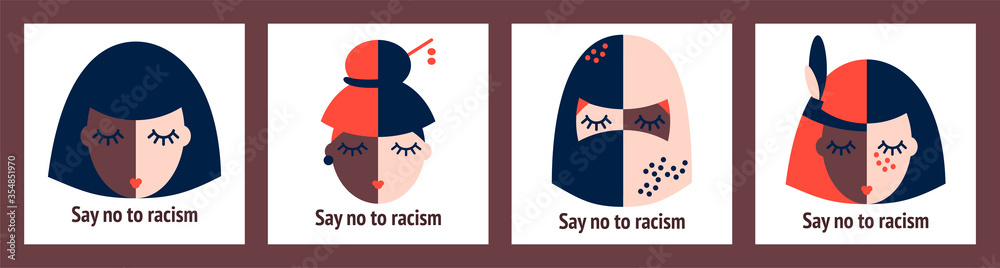 icons set of racism. say no to racism. multiracial people icons ...