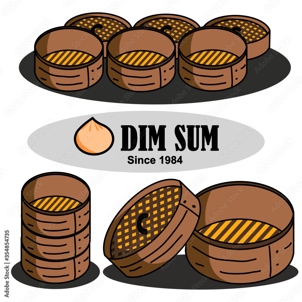 set of DIM SUM container and DIM SUM shop logo Stock Vector | Adobe Stock