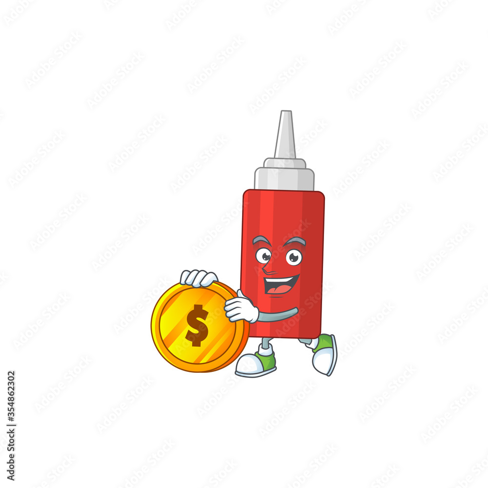 cartoon picture of sauce bottle rich character with a big gold coin ...