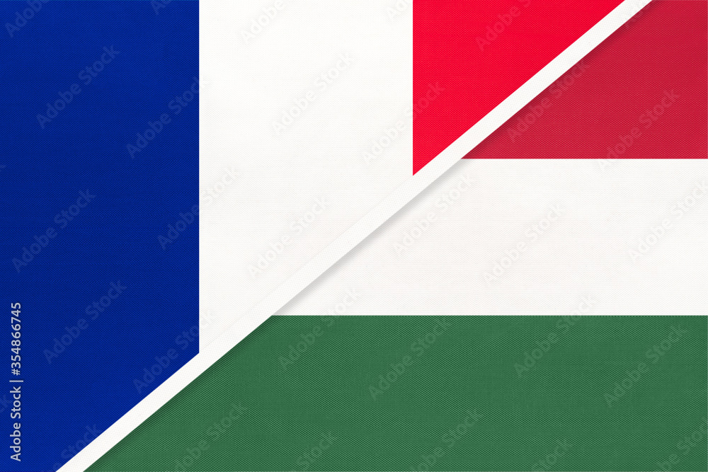 France and Hungary, symbol of two national flags from textile ...