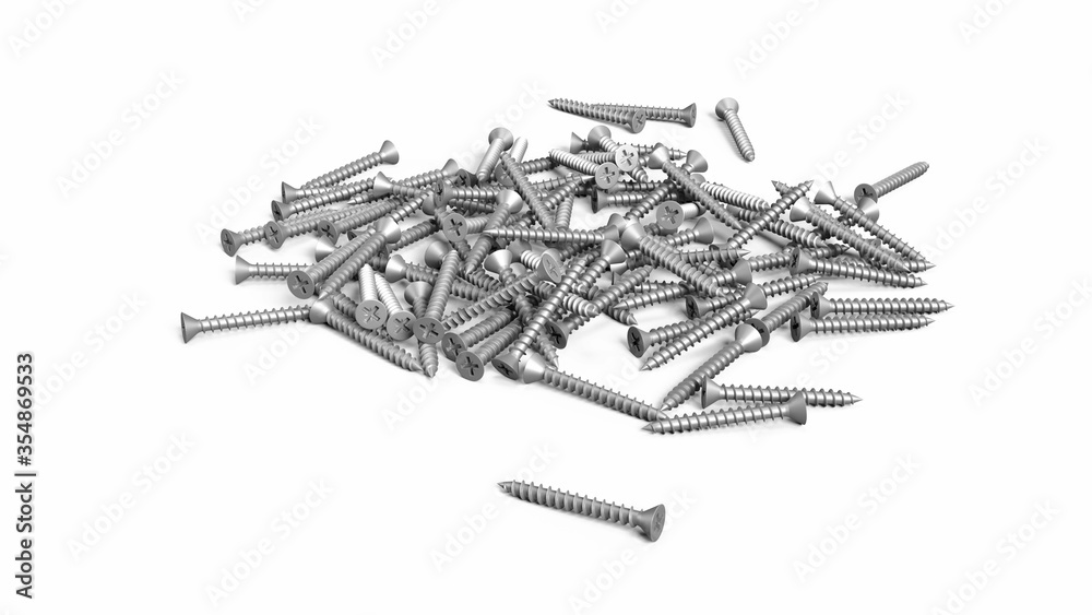 Metal screws isolated on white background, industrial construction ...