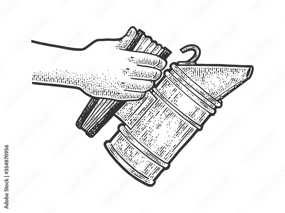 Bee smoker sketch engraving vector illustration. T-shirt apparel print ...