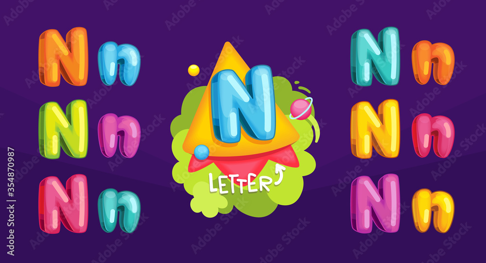 Cartoon letter N. Kids color illustration Stock Vector | Adobe Stock