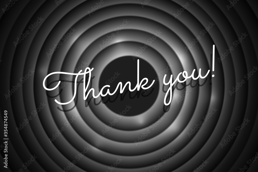Thank you calligraphic style title on black circle background. Old ...