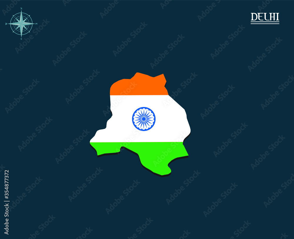 Modern map of DELHI with india flag, india state map DELHI., indian ...