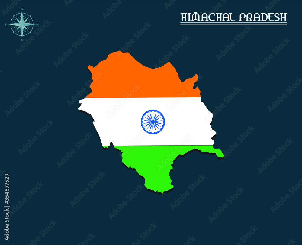 Modern map of HIMACHAL PRADESH with india flag, india state map ...