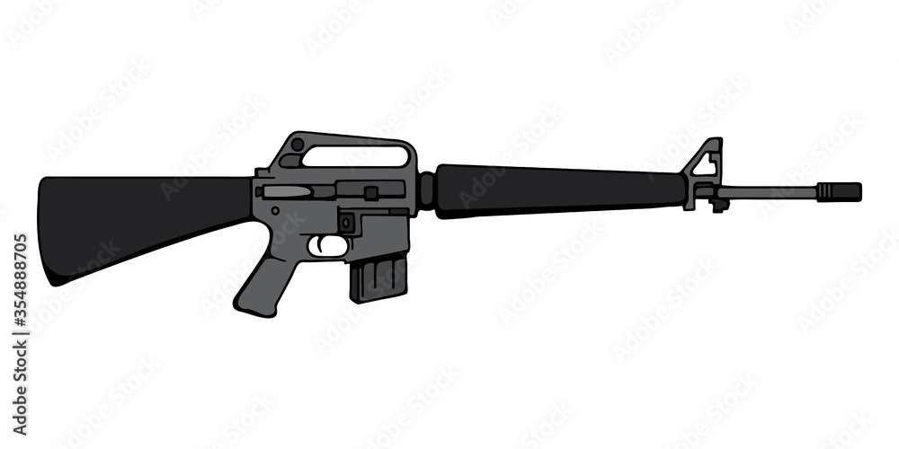 Hand-drawn Assault rifle M16. Cartoon vector illustration Stock Vector ...