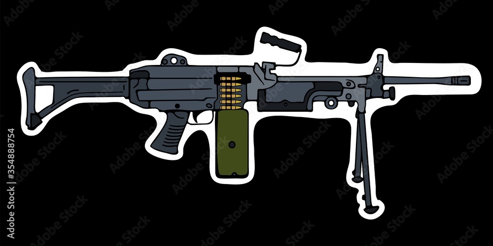 Hand-drawn Machine Gun M249 SAW. Cartoon vector illustration Stock ...