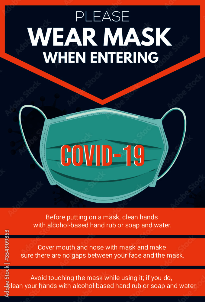 Vector attention sign, please wear mask avoid covid-19 virus orange ...