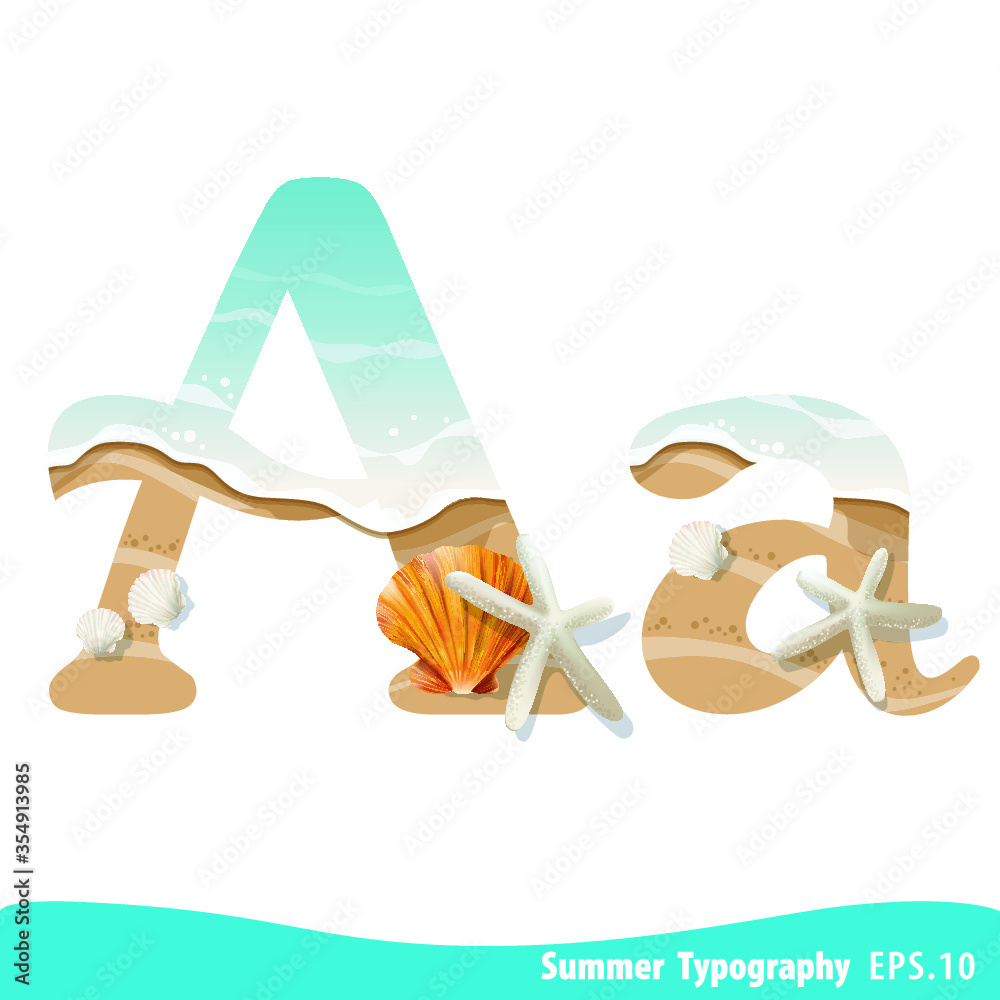 Summer alphabet Letter A. Seashells on the beach. Vector illustration ...