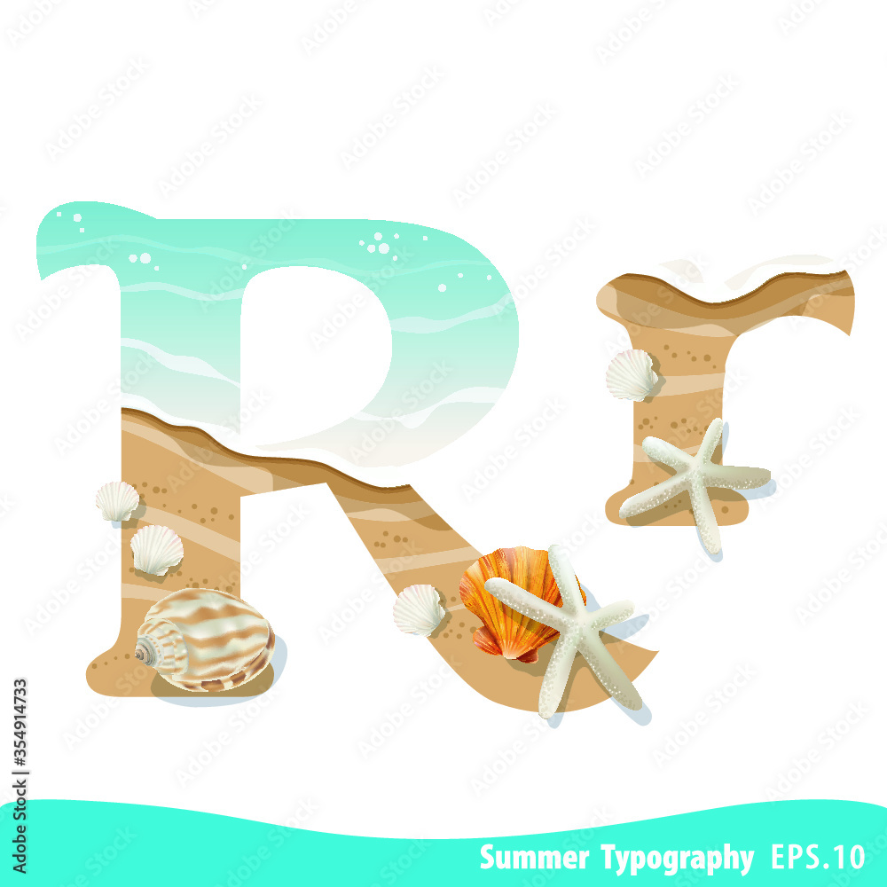 Summer alphabet Letter R. Seashells on the beach. Vector illustration ...
