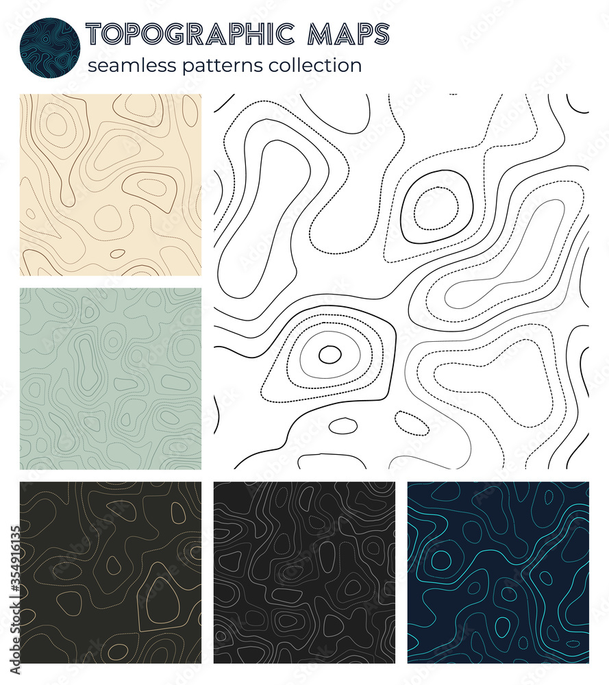 Topographic maps. Artistic isoline patterns, seamless design ...