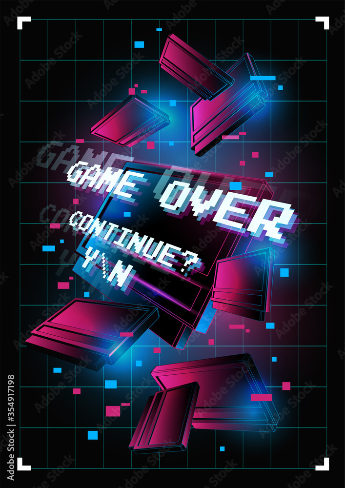 Word Game over in geometric shapes background. Message on the video ...