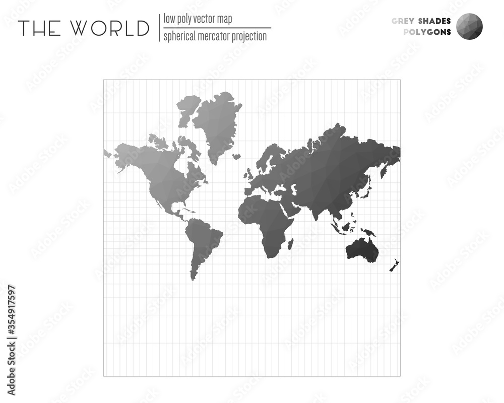Vector map of the world. Spherical Mercator projection of the world ...