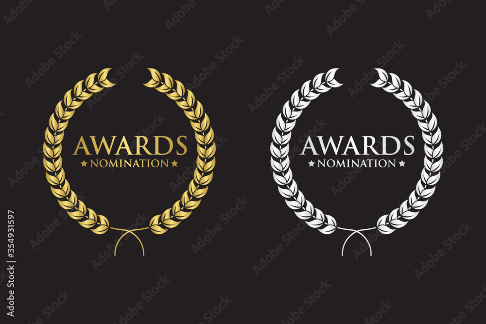 vector illustration of the best award label with golden laurel wreath ...