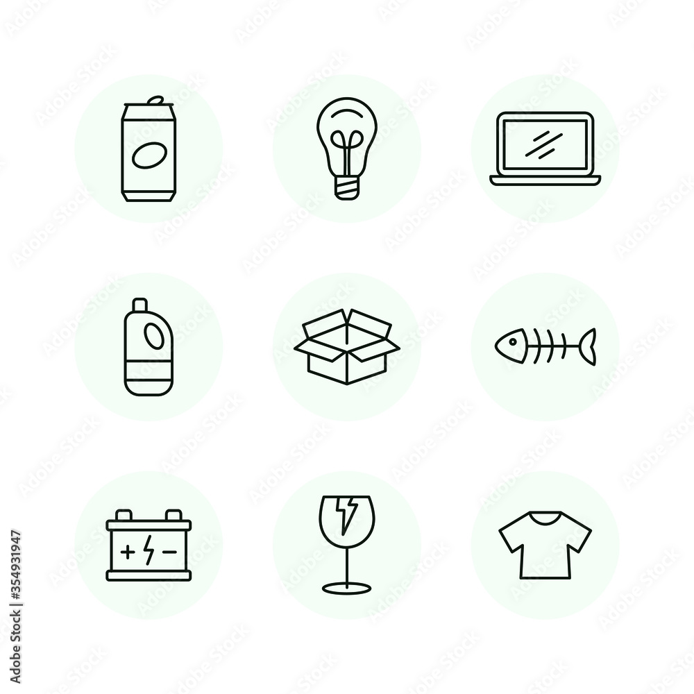 Sorting garbage outline icon set. Recycling, sorting waste. Thin line ...