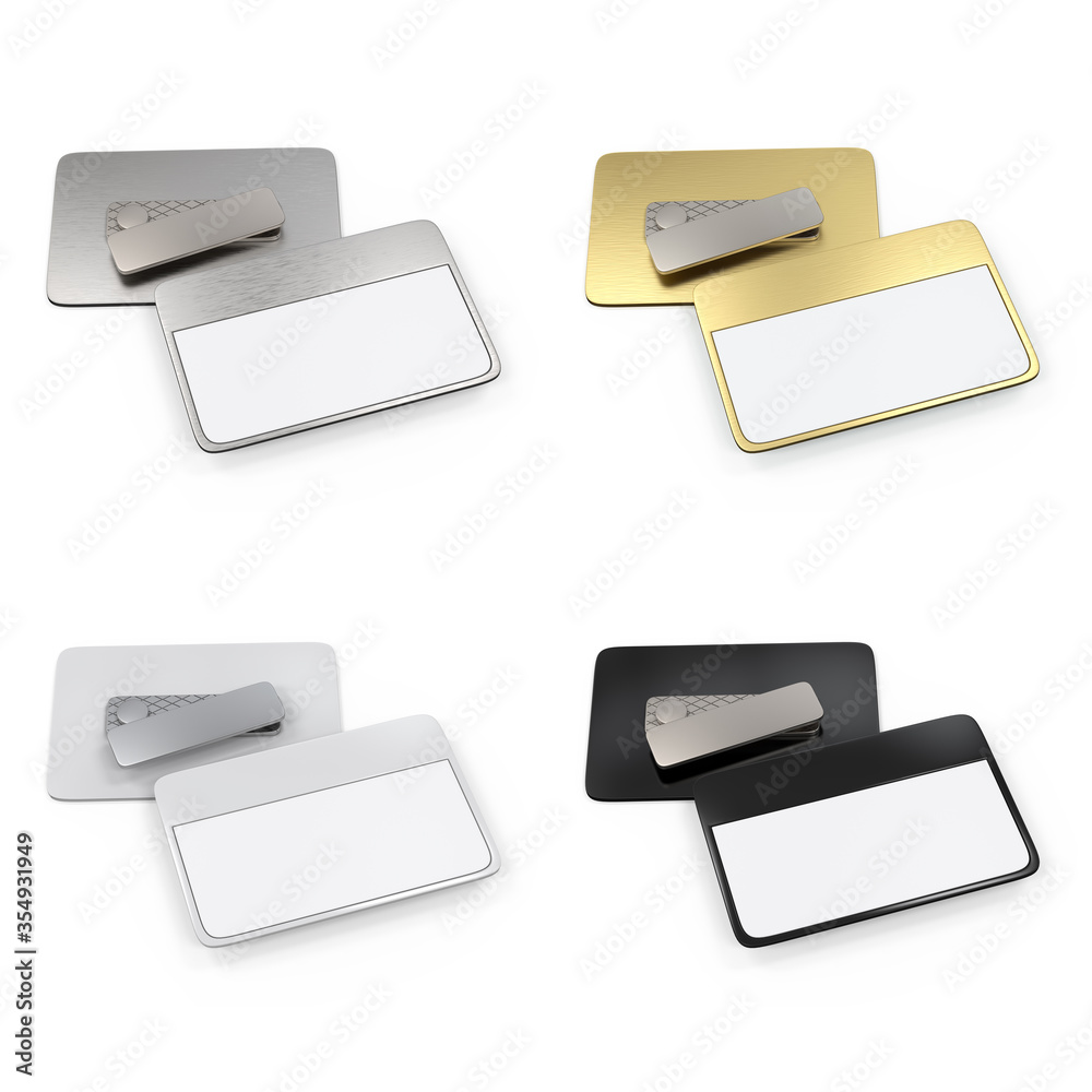 Metal and plastic id badges on the magnet of rectangular shape ...