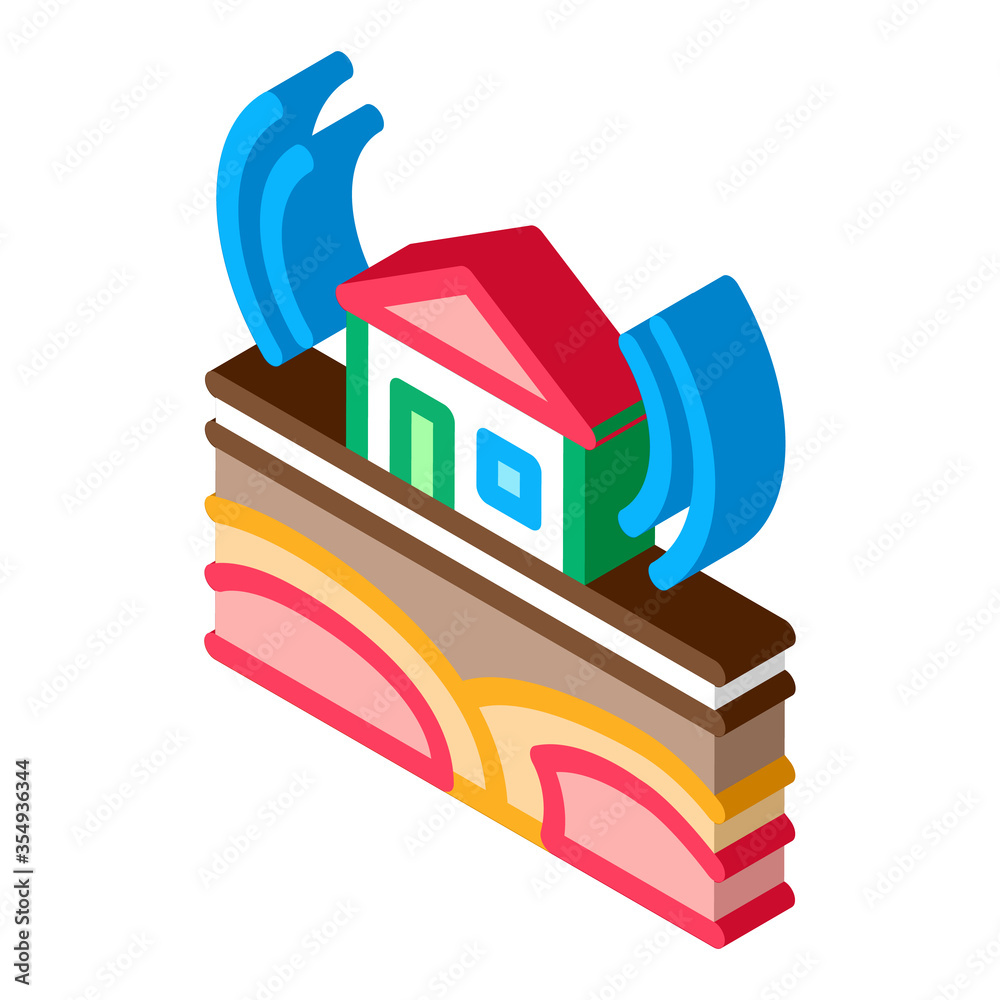 seismic wave residential building icon vector. isometric seismic wave ...