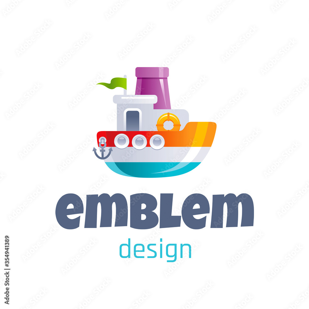 Vector illustration of cute baby toy steamship,logo isolated on white ...