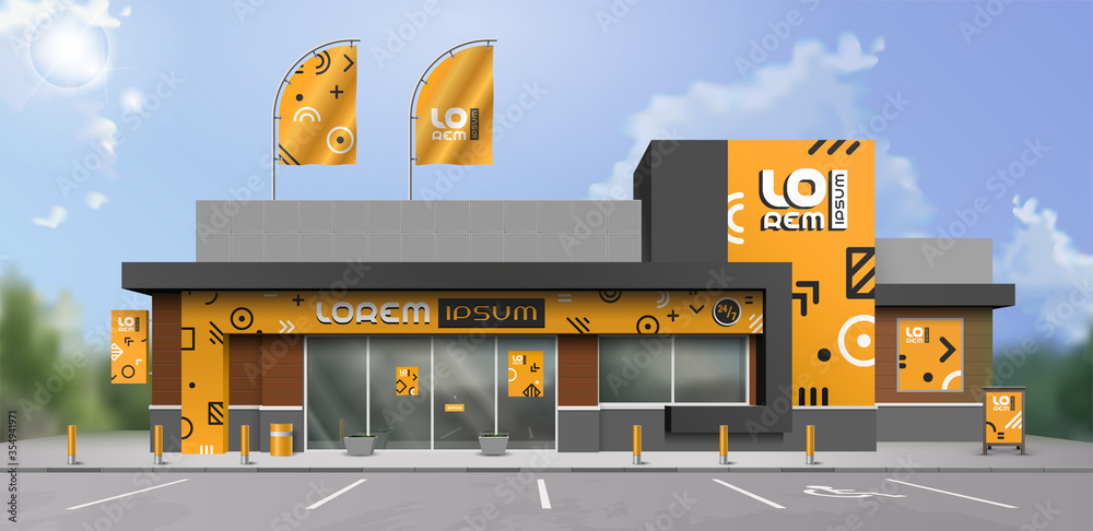 Store with elements of outdoor advertising Stock Vector | Adobe Stock