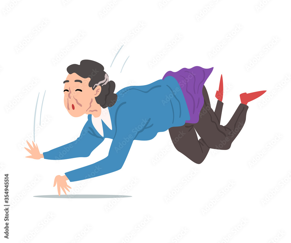 Elderly Woman Falling Down, Retired Person Falling on Her Knees ...