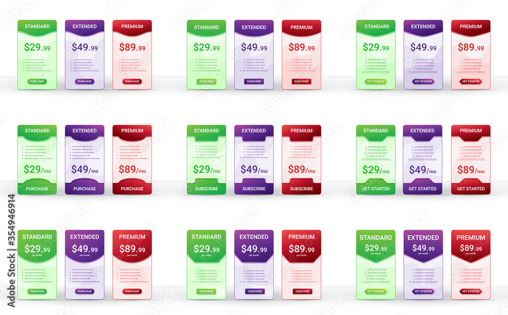 Price comparison table layout template for three products, vector ...