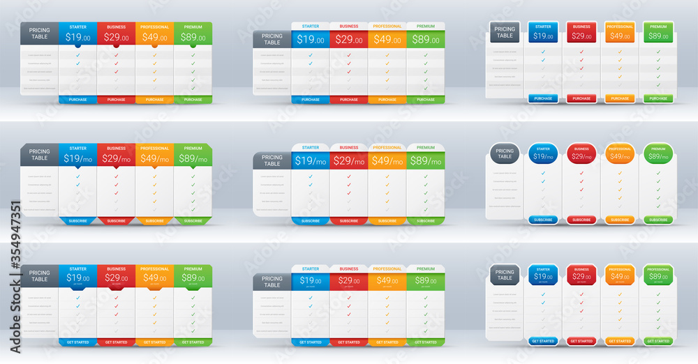 Price comparison table layout template for four products, vector ...