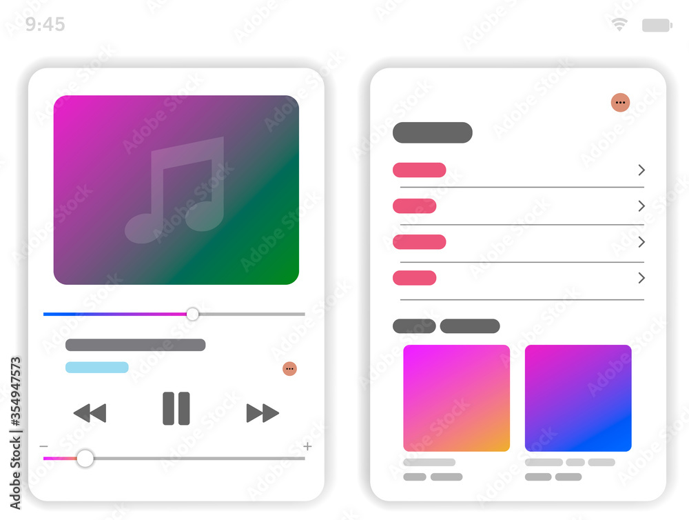 Music player app interface vector color template. Mobile application ...