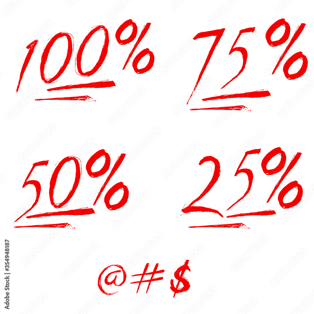 100 75 50 25 Percent Emoji One Hundred Percent Sign Vector Stock