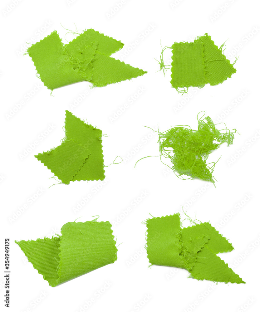 Dry waste. Pieces torn fabric with jagged edges. Remnants of fabric ...