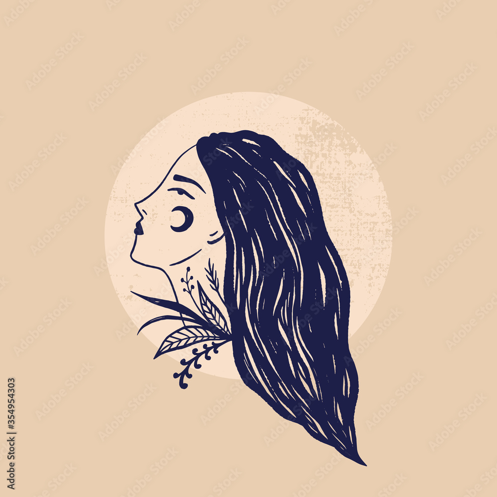 Wild moonchild girl. Face modern witch concept. Witchcraft female ...