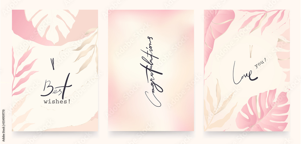 Artistic cards templates. Pastel rose and pink brush strokes. Modern ...