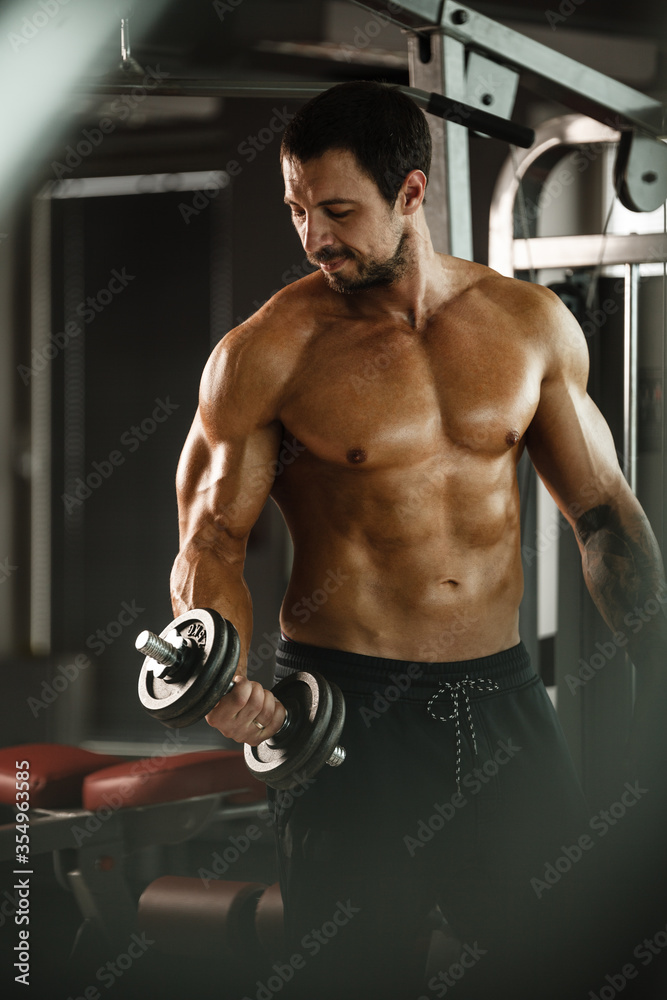 Fitness in gym, sport and healthy lifestyle concept. Handsome athletic ...