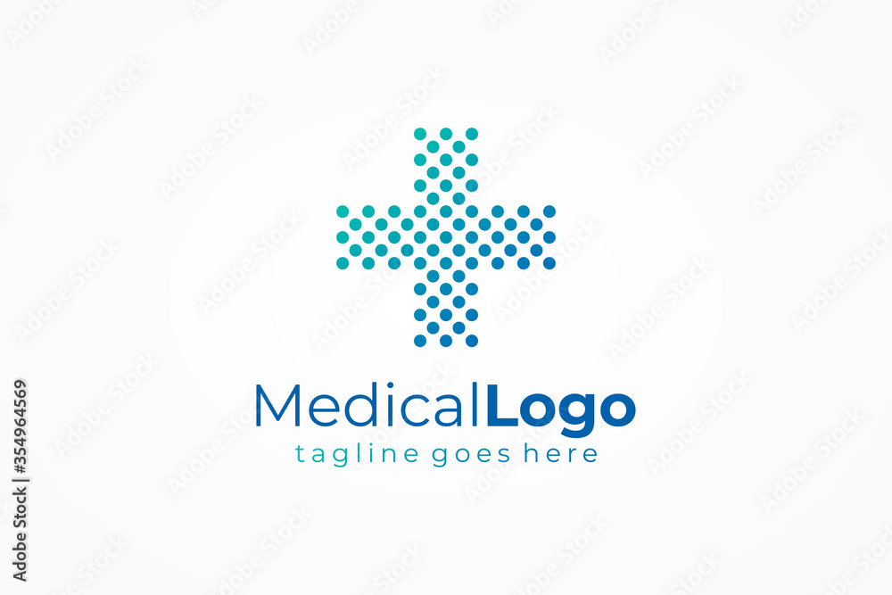 Medical Logo Health Symbol Pharmacy Icon. Blue Gradient Pixel Dots ...