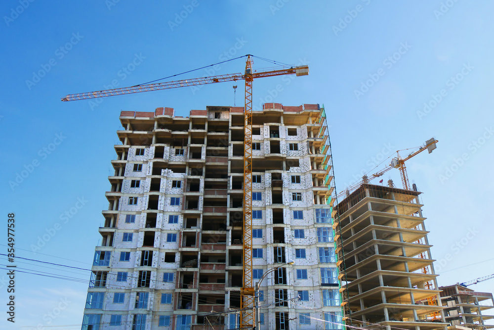 Construction site. High-rise multi-storey buildings under construction ...